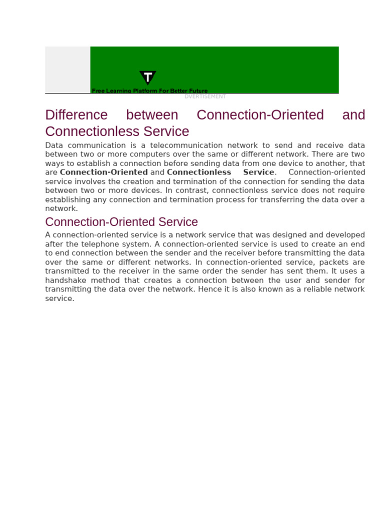 Connection Oriented Vs Connection Less | PDF | Transmission Control ...