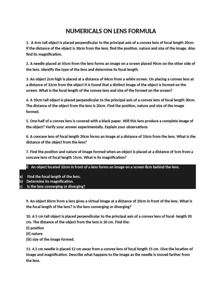 Numericals on Lens Formula | PDF | Electromagnetic Spectrum | Lenses