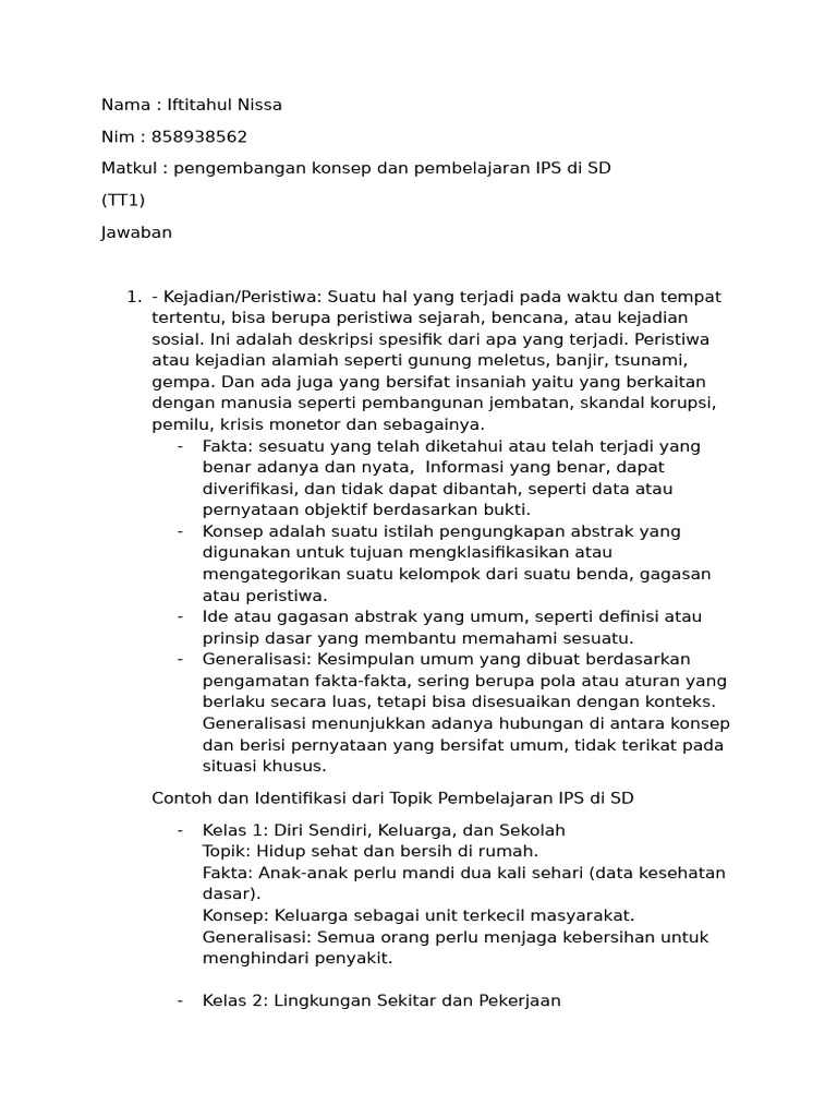 Pembelajaran IPS SD: Konsep dan Keterampilan | PDF
