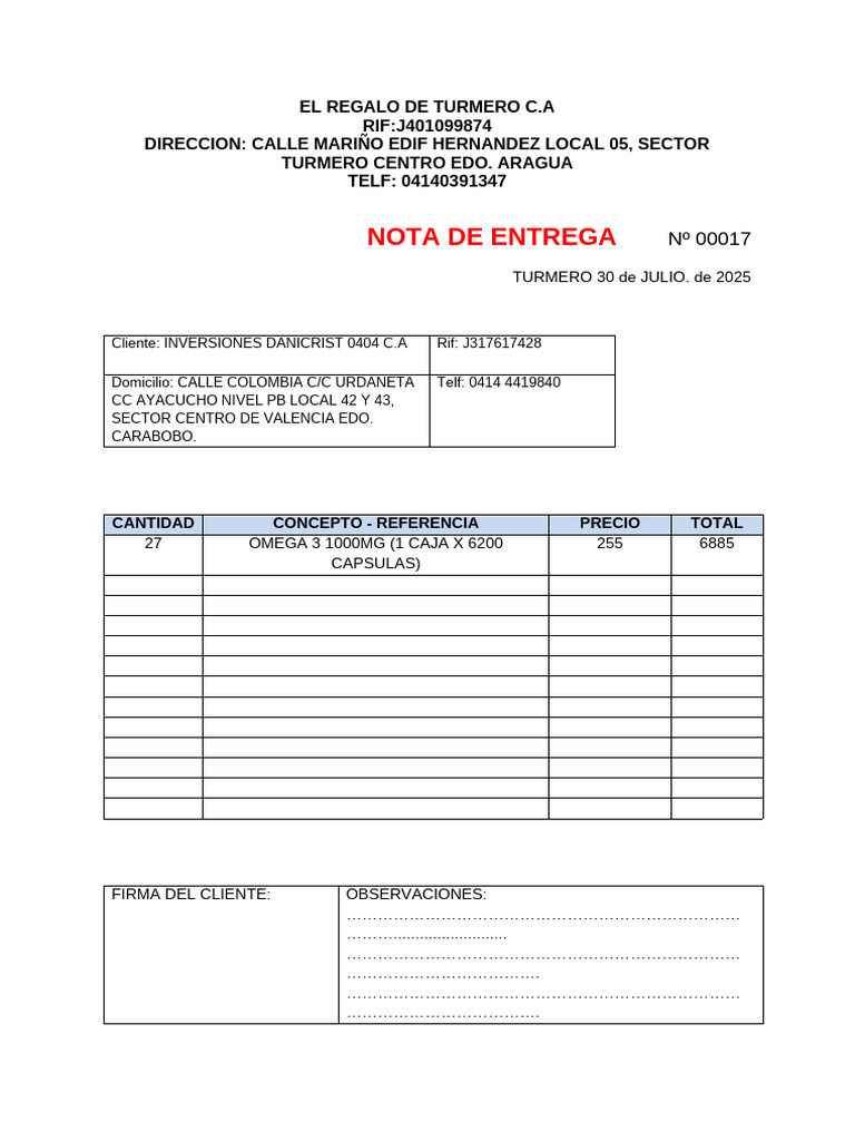 Nota de Entrega | PDF