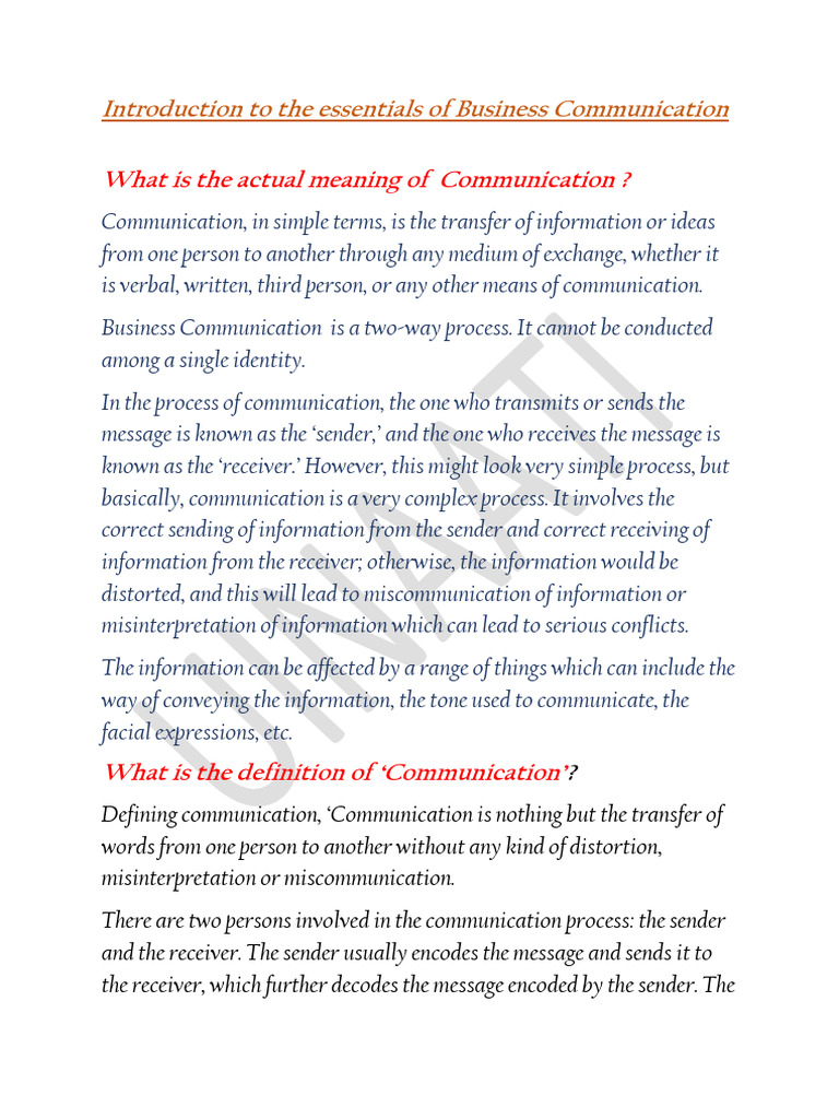 Business Communication UNIT 1 | PDF | Communication | Nonverbal ...