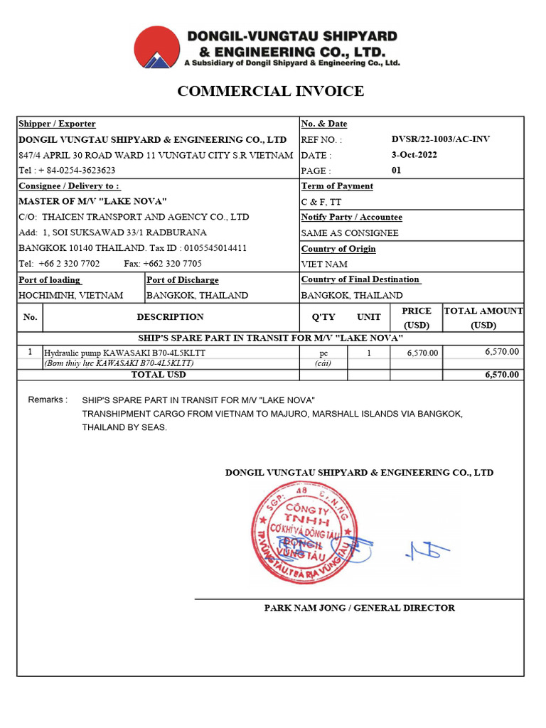 Draft Invoice - Hyd - Pump b70 - Lake Nova | PDF