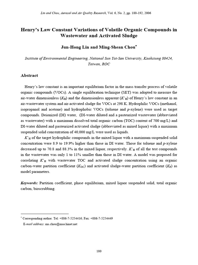 Henrys Constant For VOC | PDF | Solubility | Volatile Organic Compound
