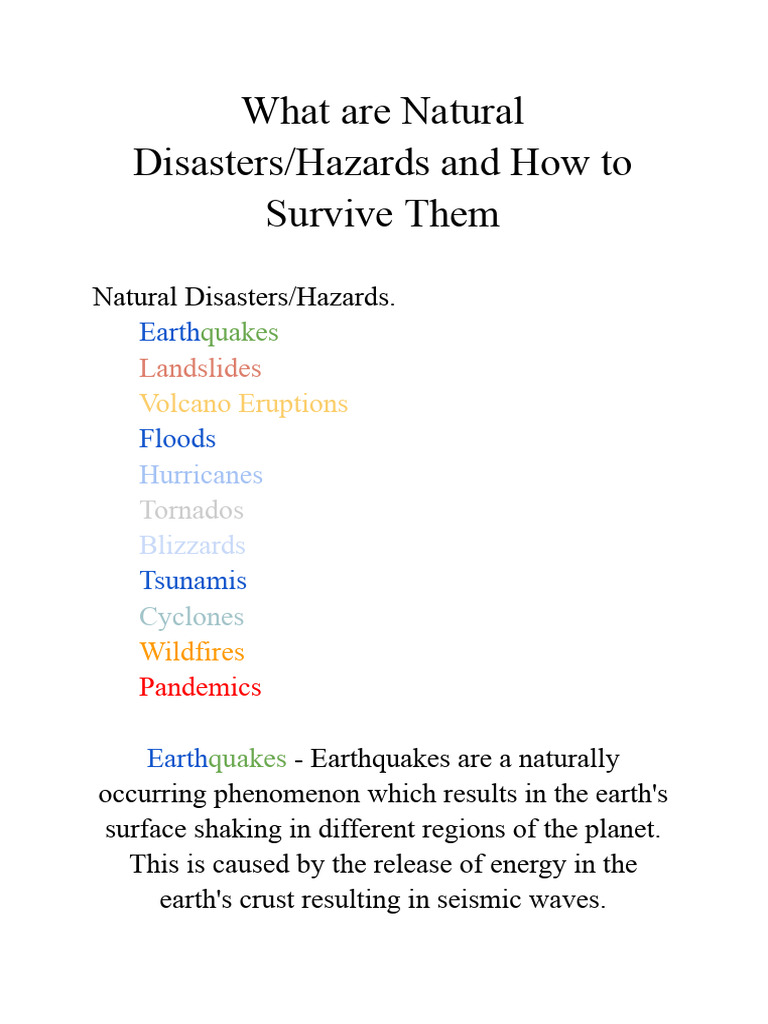 What Are Natural Disasters - Hazards and How To Survive Them | PDF