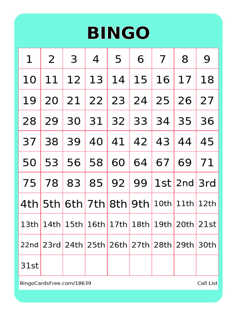 Bingo (Ordinal and Cardinal Numbers) | PDF | Military Operations