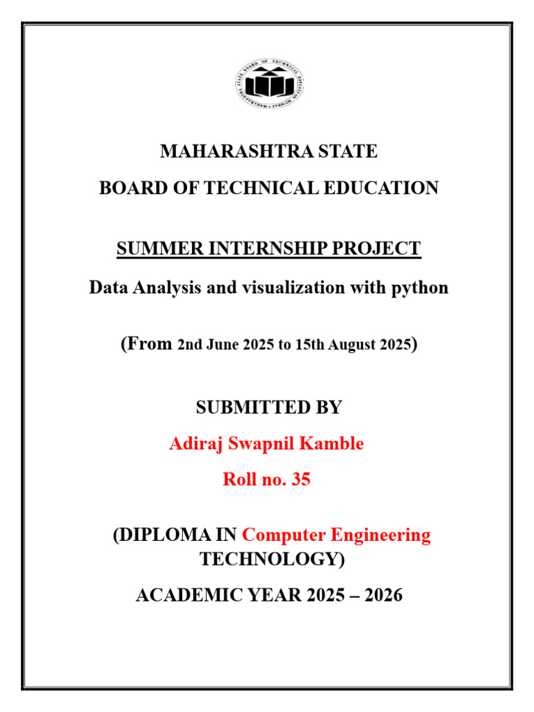 Adiraj Swapnil Kamble Itr Project | PDF | Data Analysis | Data