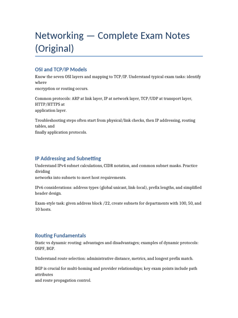 Networking Complete Exam Notes | PDF | Ip Address | Computer Network