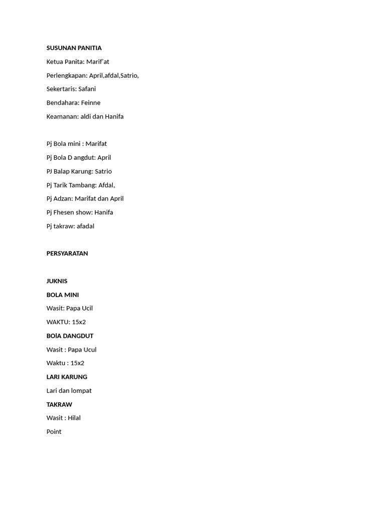Susunan Panitia Lomba | PDF