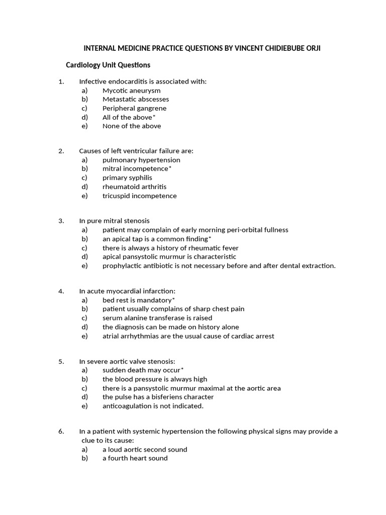 Internal Medicine Practice Questions by Vincent Orji | PDF | Heart ...