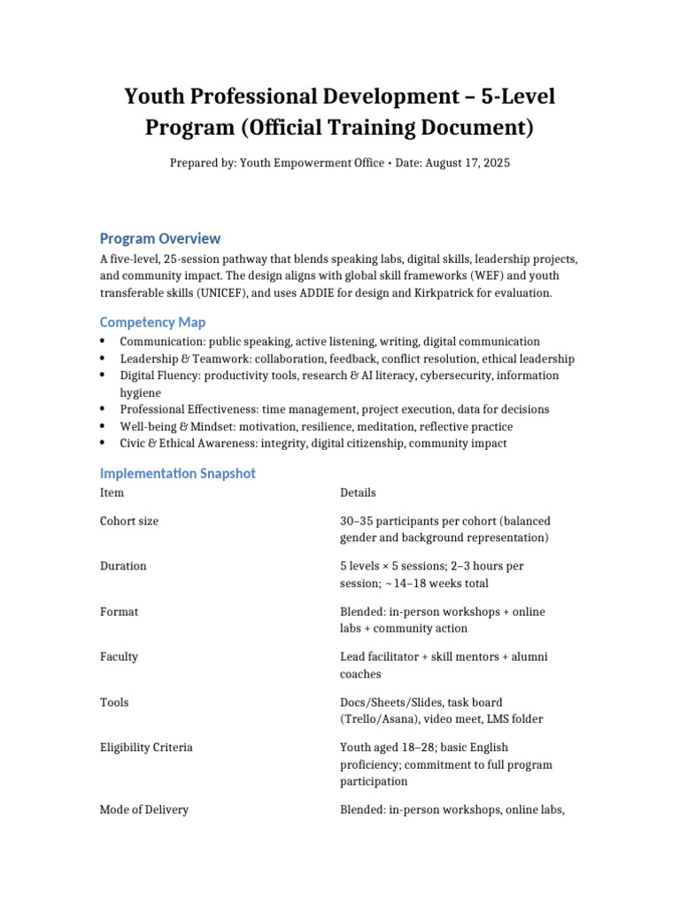 Youth Development: 5-Level Training Program | PDF | Leadership | Mentorship