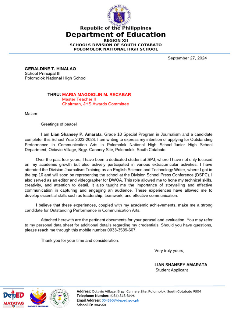 Intent Letter Samples | PDF | Science | Cognition