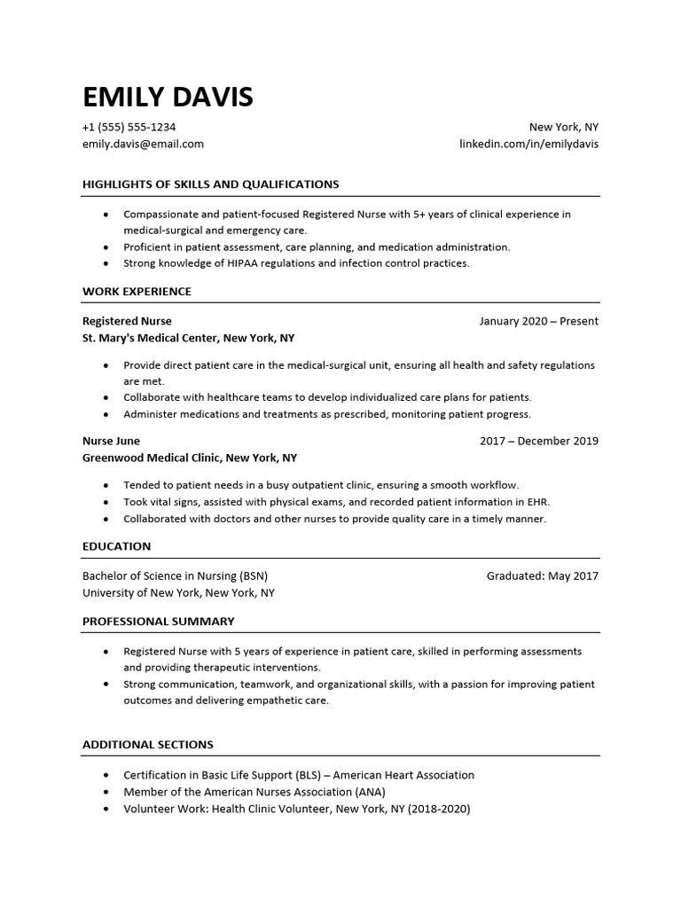 ATS Friendly Nurse Resume Template | PDF