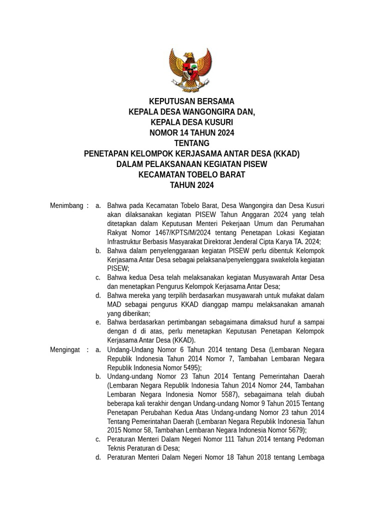 Format 2.12 SK Bersama Kepala Desa Tentang Penetapan KKAD (Print) | PDF