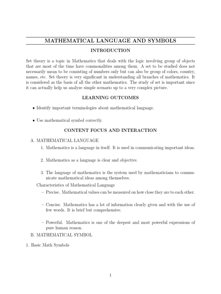 MMW 2 1st Sem 2022-2023 Mathematical Language and Symbols | PDF ...