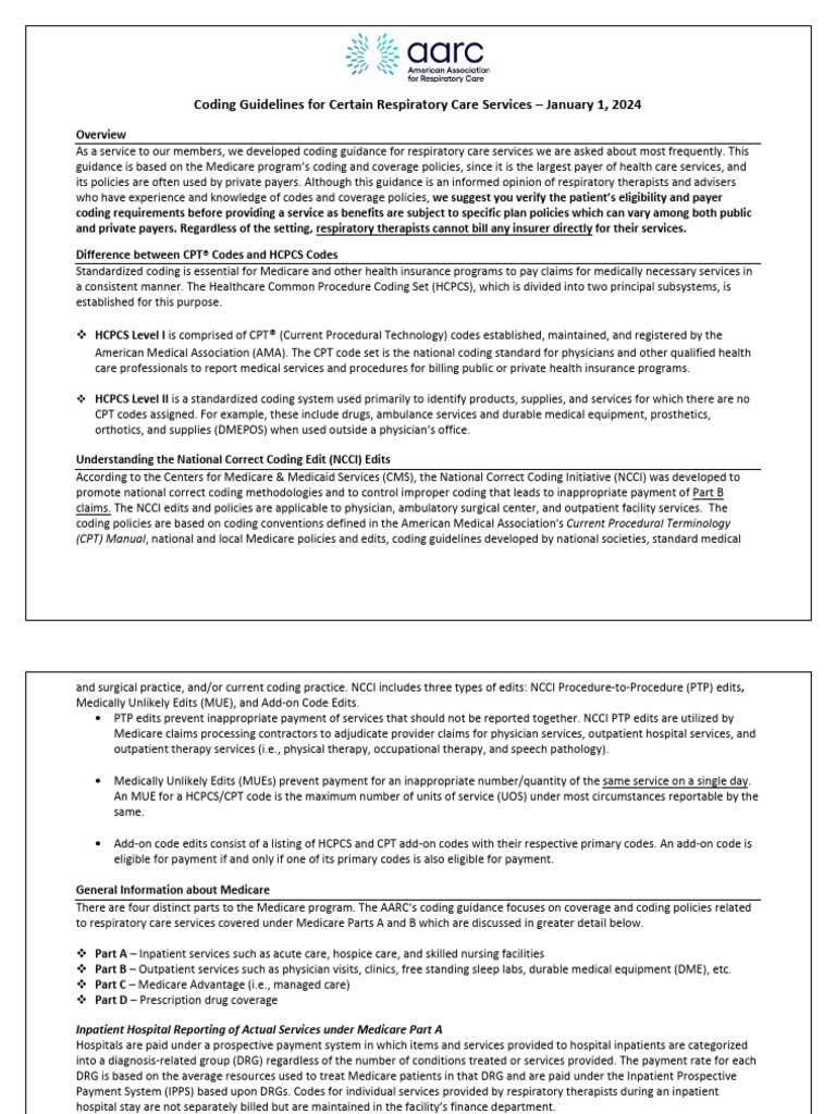 Aarc Coding Guidelines PULMONARY CODING | PDF | Breathing | Medicare ...