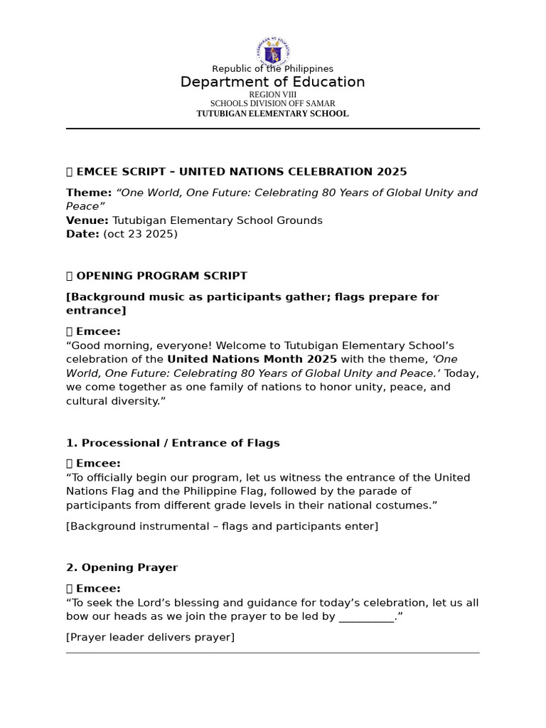 Emcee Script for UN Celebration 2025 | PDF