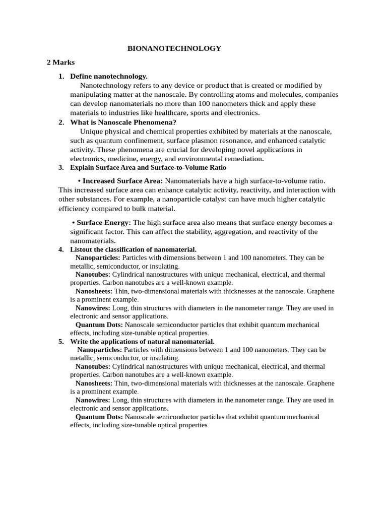 Bionanotechnology Assignment Qus | PDF | Nanotechnology | Nanomaterials