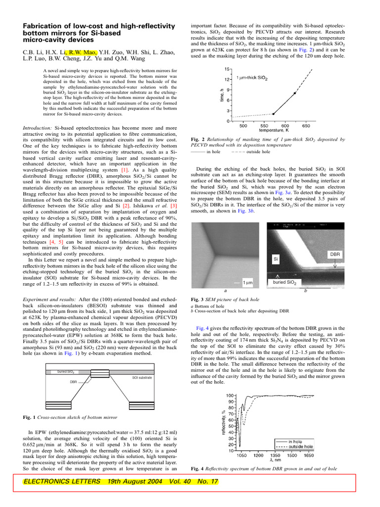 Electronics Letter 2004 | PDF | Mirror | Silicon Dioxide