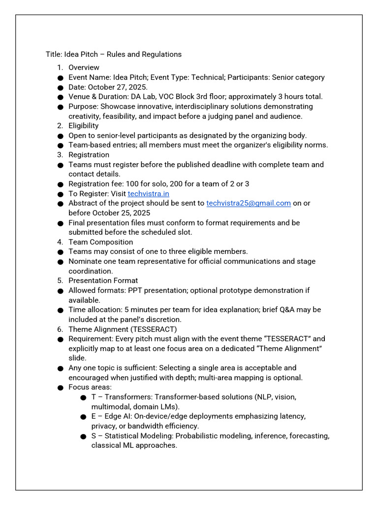 Idea Pitch – Rules and Regulations | PDF | Artificial Intelligence ...