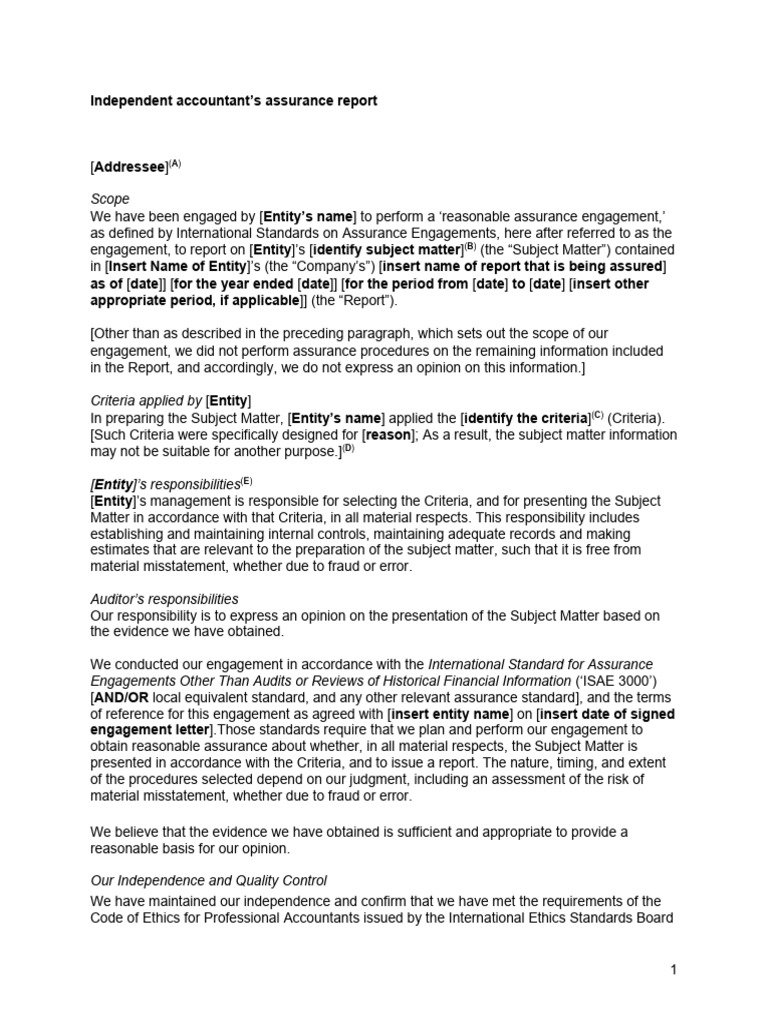ISAE 3000 Assurance Engagement Report | PDF | Audit