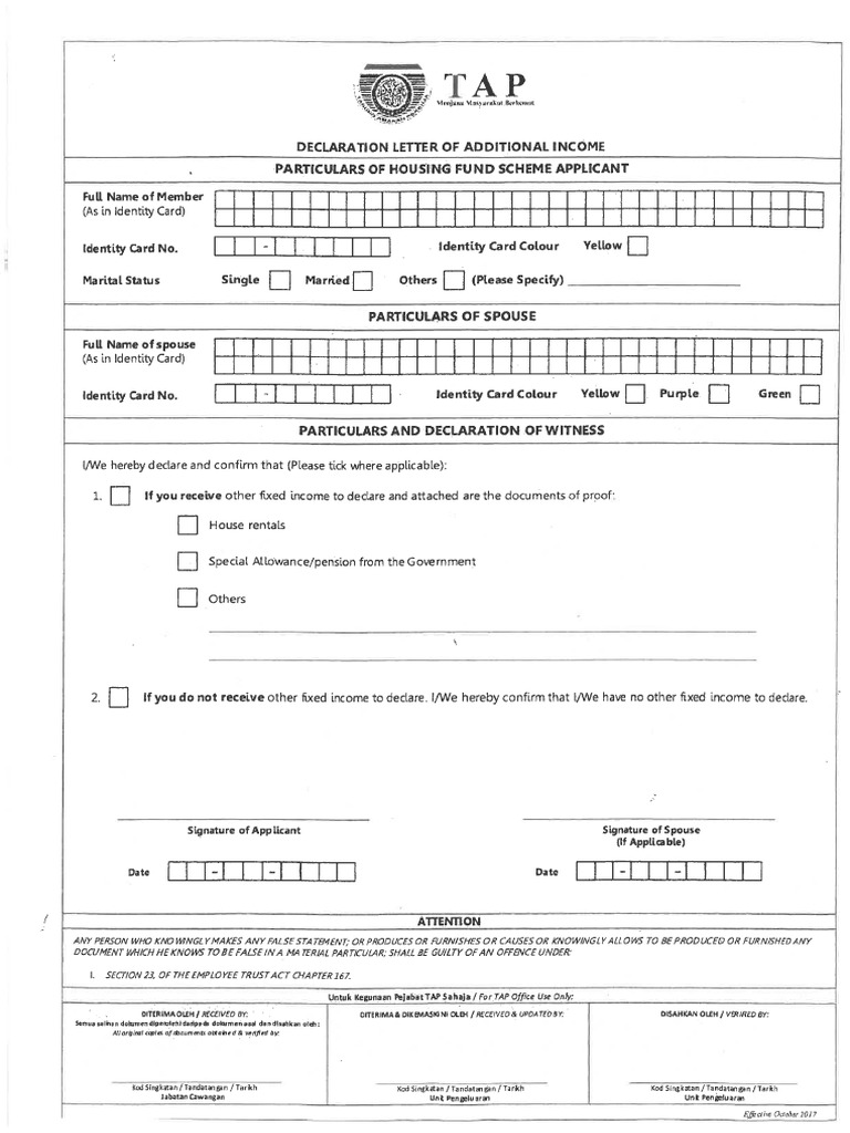 Declaration of Additional Income Form | PDF