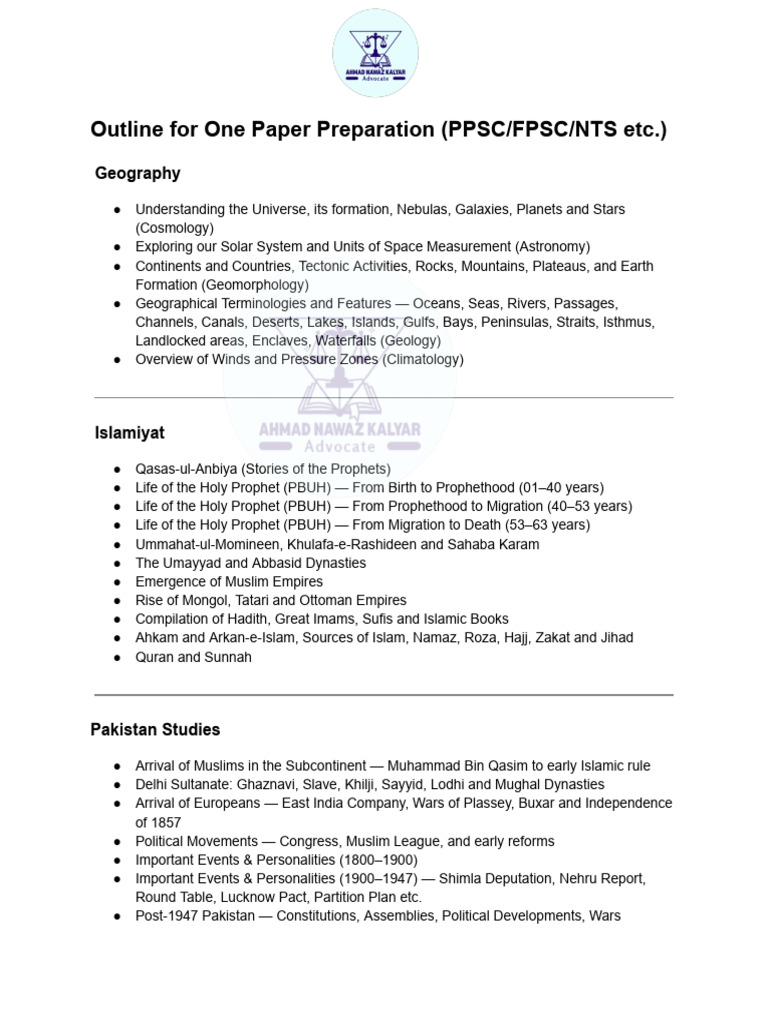 Outline For One Paper Preparation (PPSC-FPSC-NTS Etc | PDF | Verb