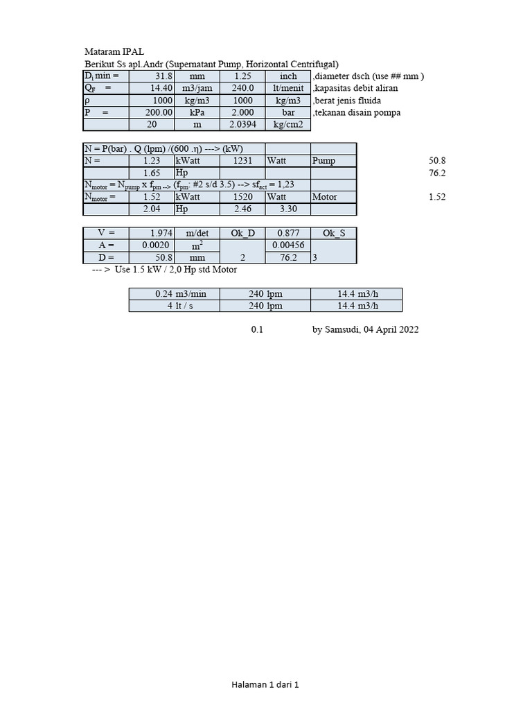24.Spesifikasi Pompa Supernatant Pump Ipal Mataram | PDF