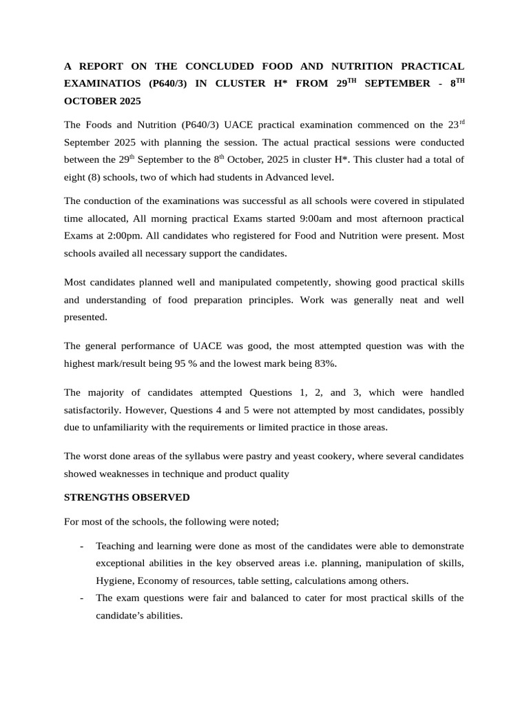 A Report On The Concluded Nutrition and Technology Uce Practical ...