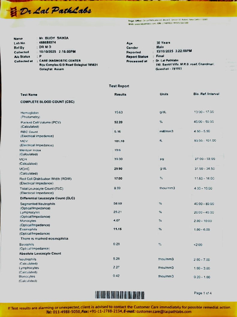 Complete Blood Count and TB Test Report | PDF | White Blood Cell ...