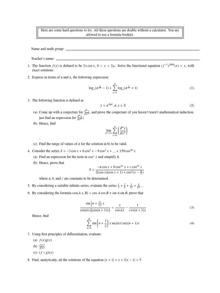 Tough Math Questions | PDF | Mathematics