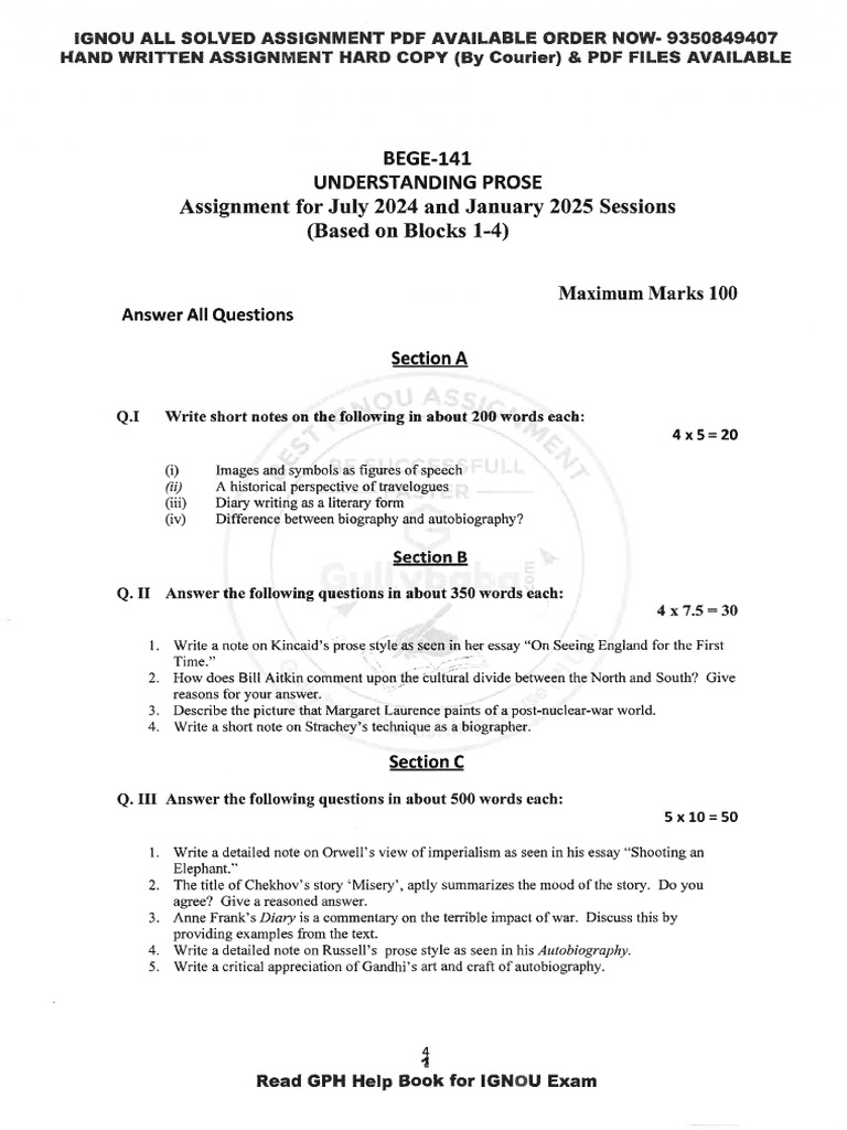 BEGE 141 English July 2024 January 2025 | PDF