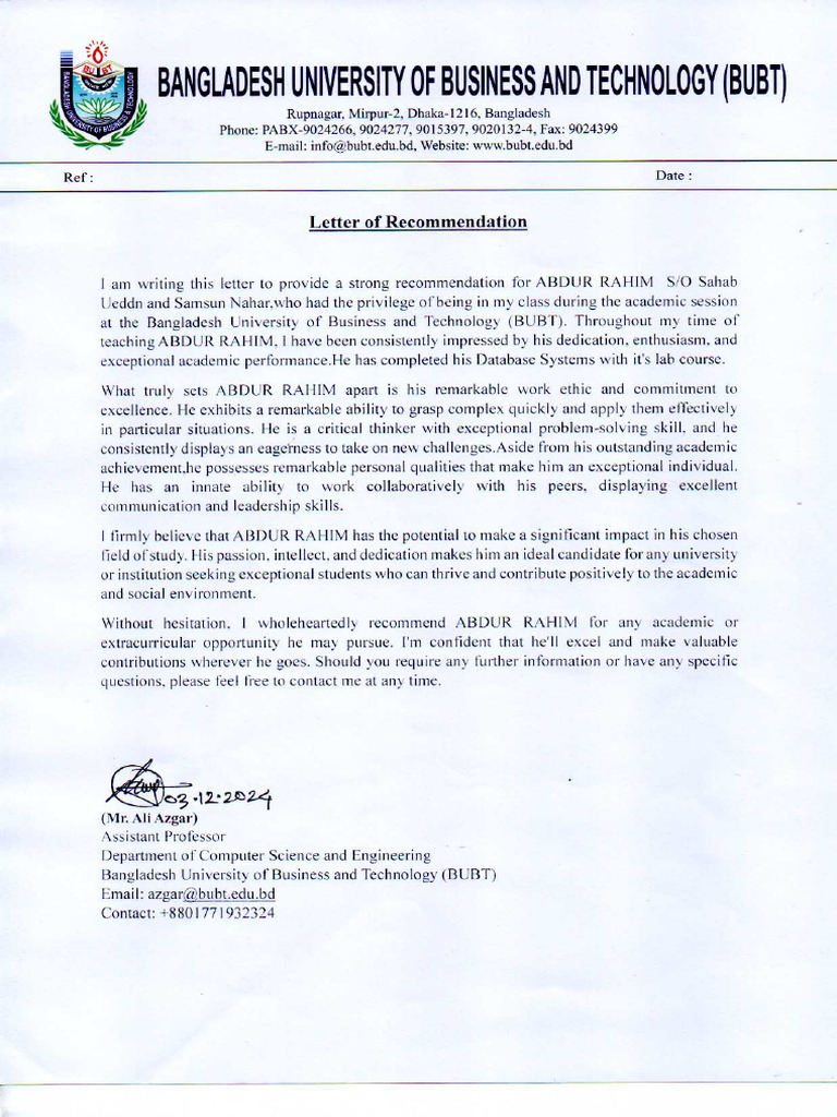 LoR Sample | PDF