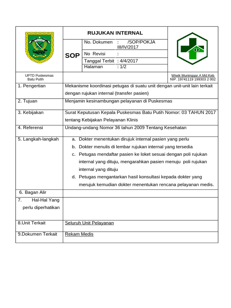 Prosedur Rujukan Internal Puskesmas | PDF