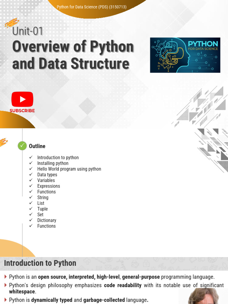 Unit-1 - Overview of Python & Data Structures | PDF | Python (Programming Language) | Variable ...