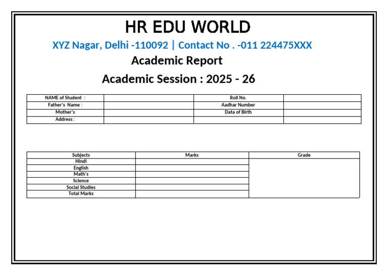Academic Report for XYZ Nagar Student | PDF
