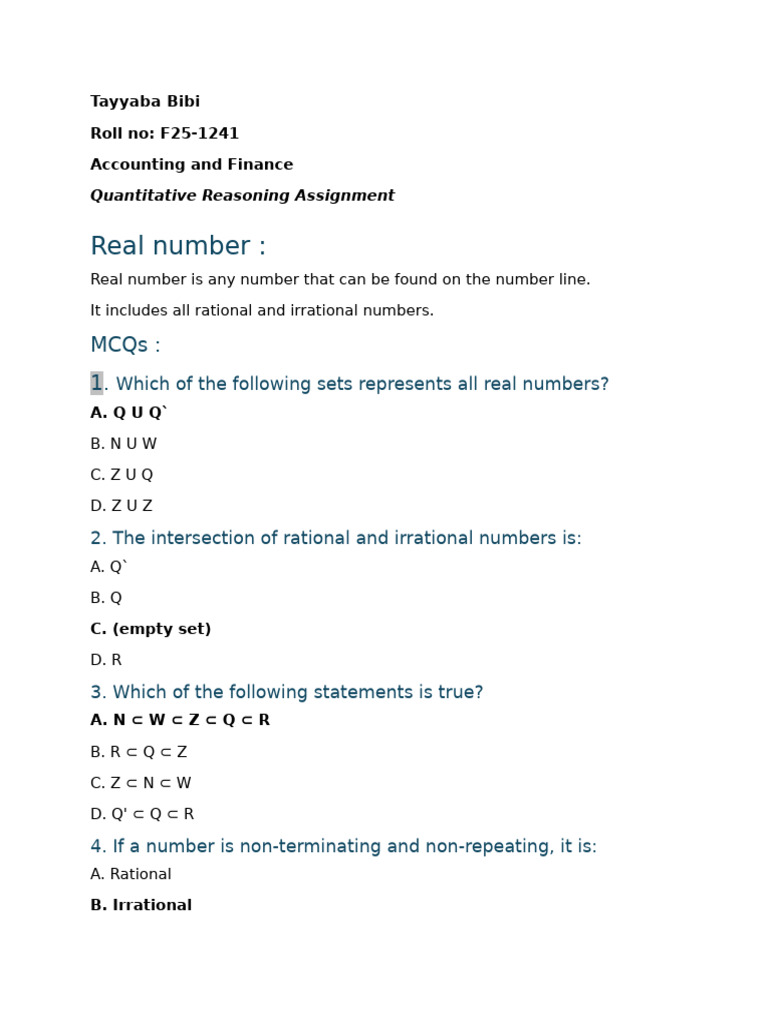 Quantitative Reasoning Assignment | PDF
