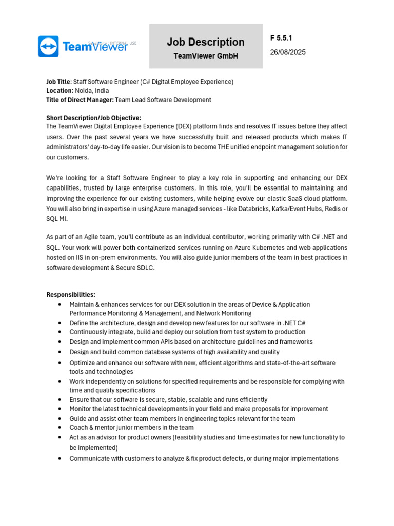 Staff Software Engineer - Csharp, DeX Observability 2 | PDF | Software ...