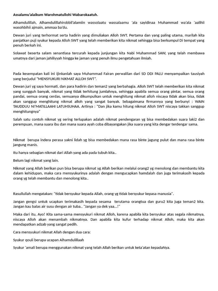 Mensyukuri Nikmat Allah SWT | PDF