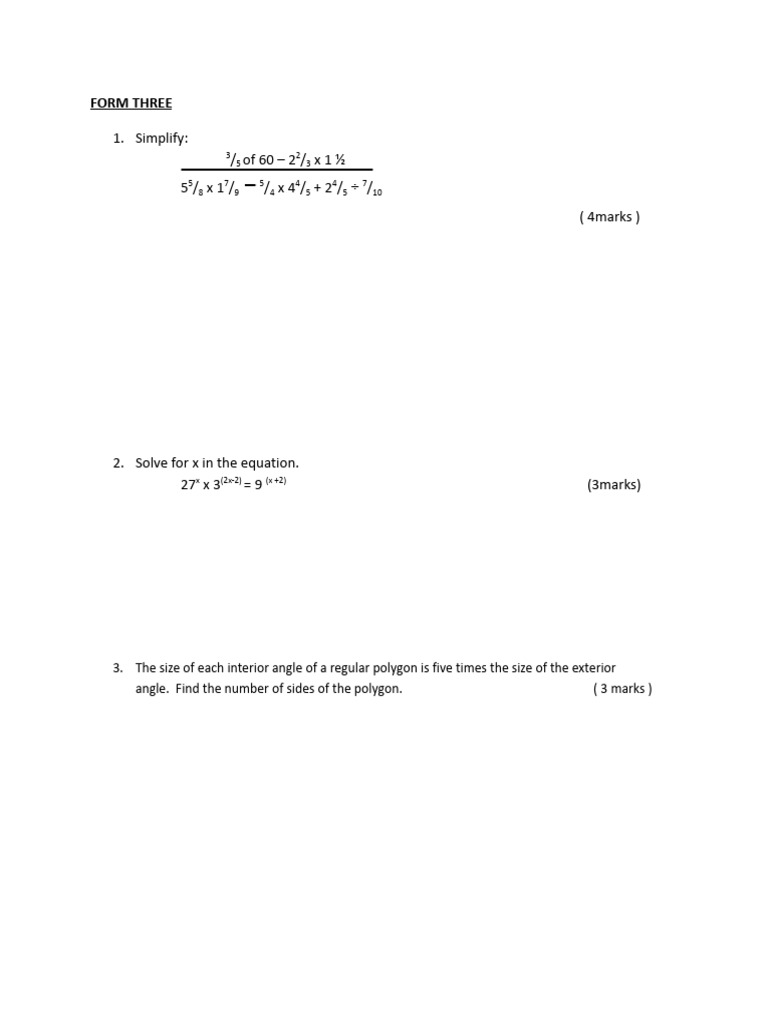 2021 T2 MATHS Form 3 Exam 1 | PDF