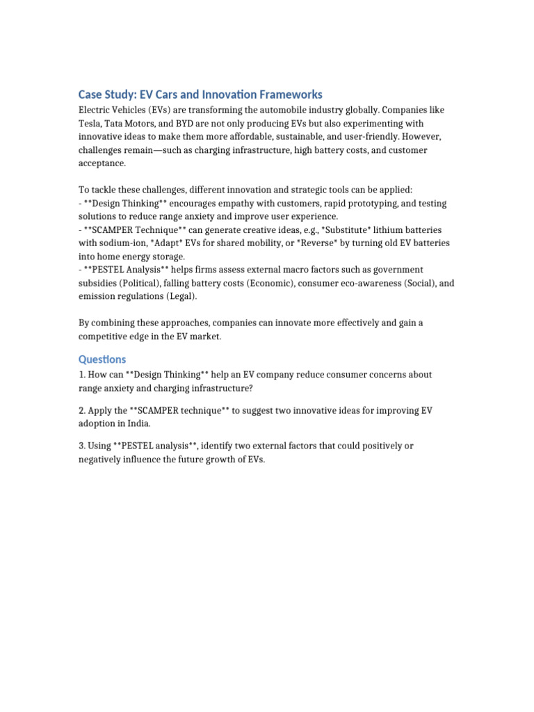 Case Study EV DesignThinking SCAMPER PESTEL | PDF