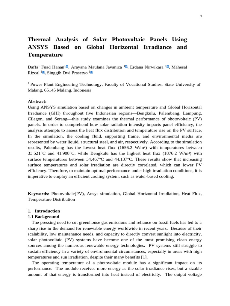 Kelompok 1 - Thermal Analysis of Solar Photovoltaic Panels Using ANSYS ...