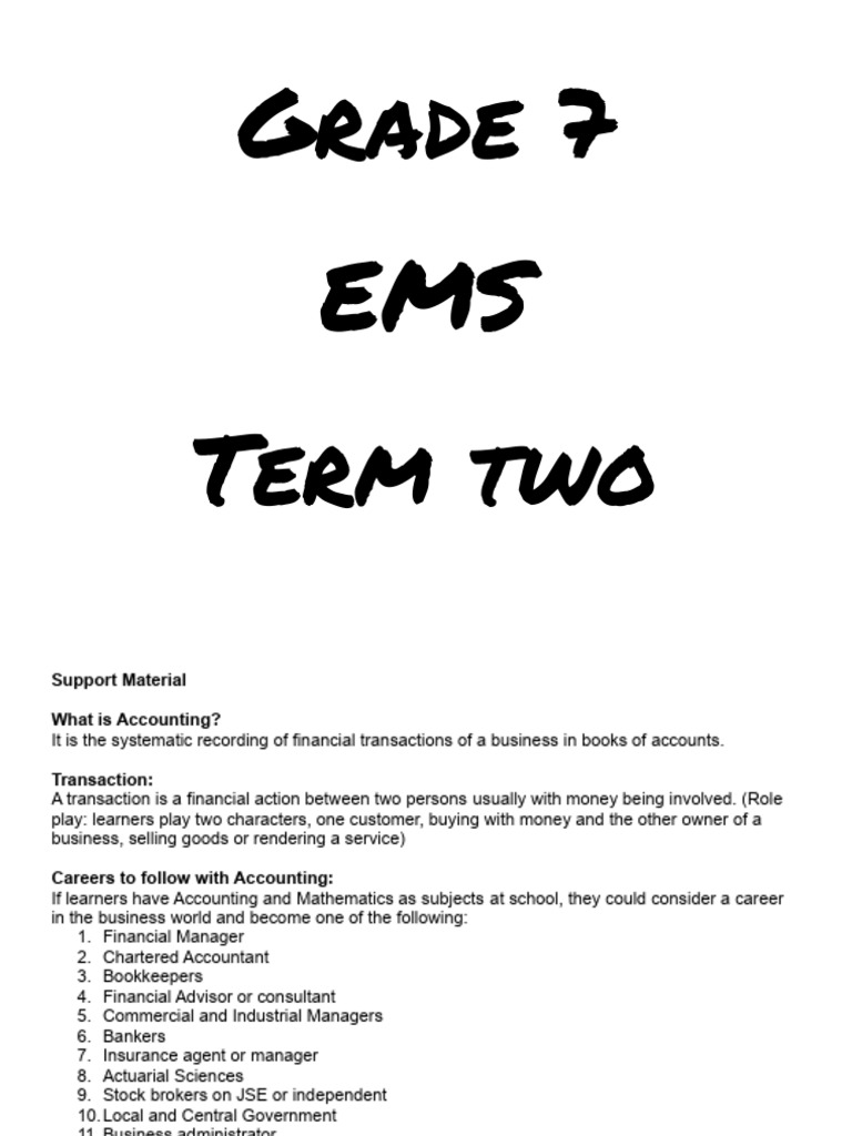 Grade 7 Ems Term Two 2021 | PDF | Private Sector | Business Economics