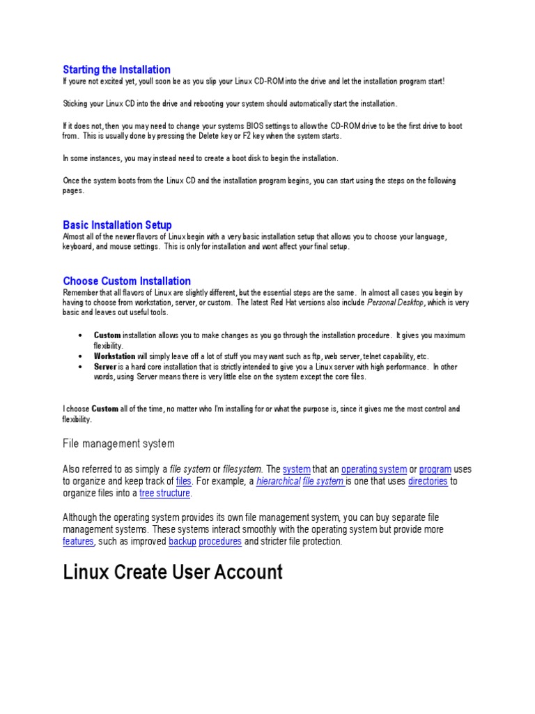 Linux Create User Account: Starting The Installation | PDF | Linux ...