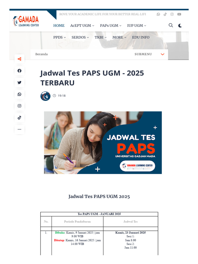 Jadwal Tes PAPS UGM 2025 Terbaru | PDF