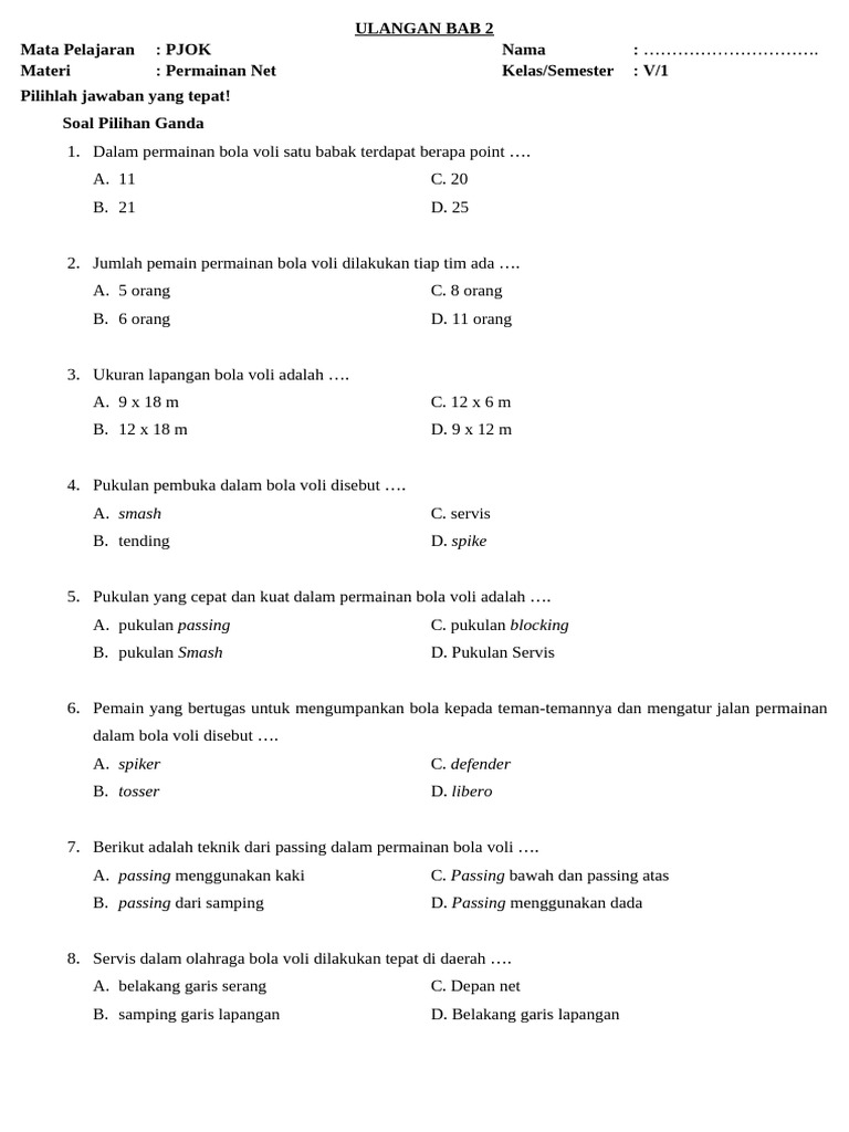Soal Pjok Kelas 5 Bab 2 | PDF
