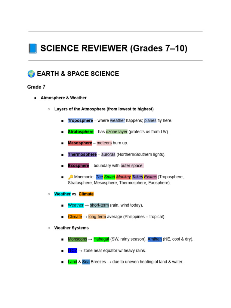 ? Science Reviewer (Grades 7-10) | PDF | Ion | Earth