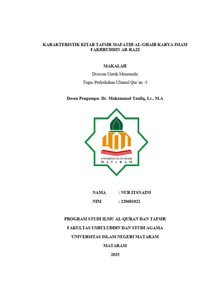 Makalah Kitab Tafsir Mafatih Al Ghaib (Itsna) | PDF