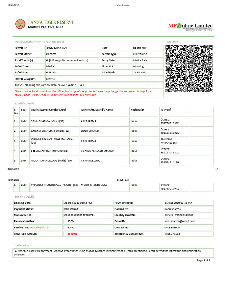 Safari Tickets | PDF | Fee