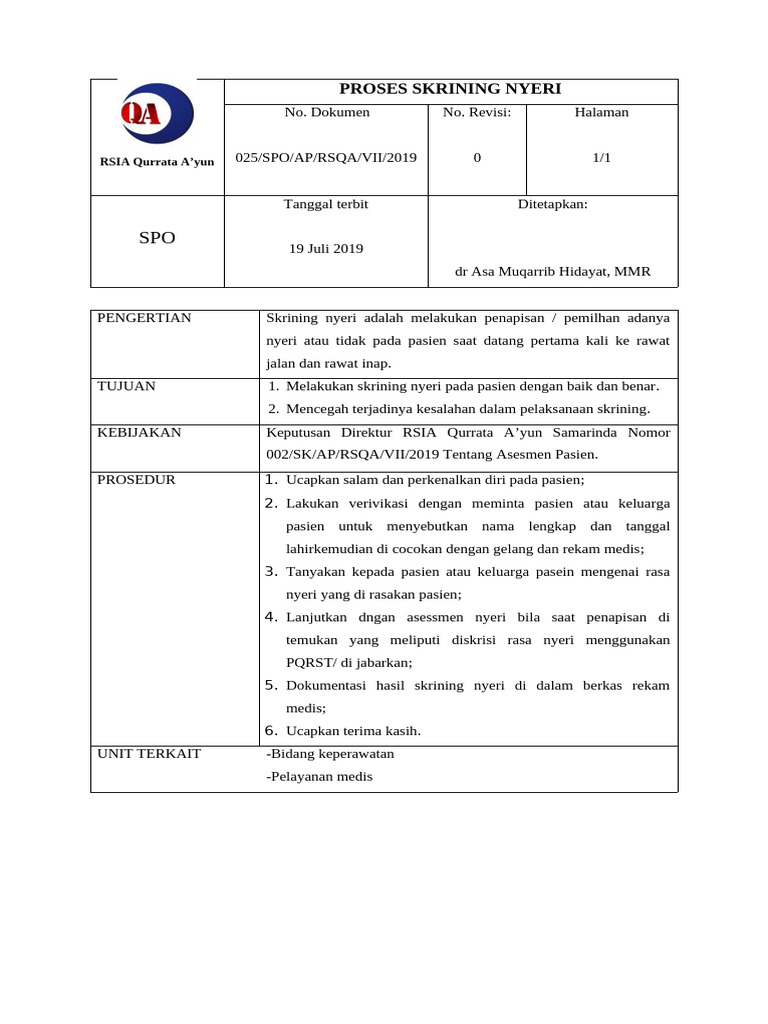 SPO-025 Proses Skrining Nyeri 231119 PRIN | PDF