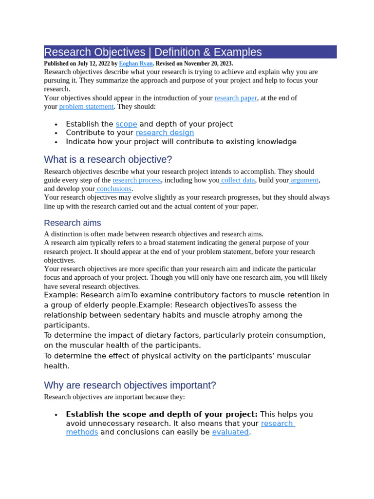 Research Objectives: Definition & Importance | PDF | Sampling ...